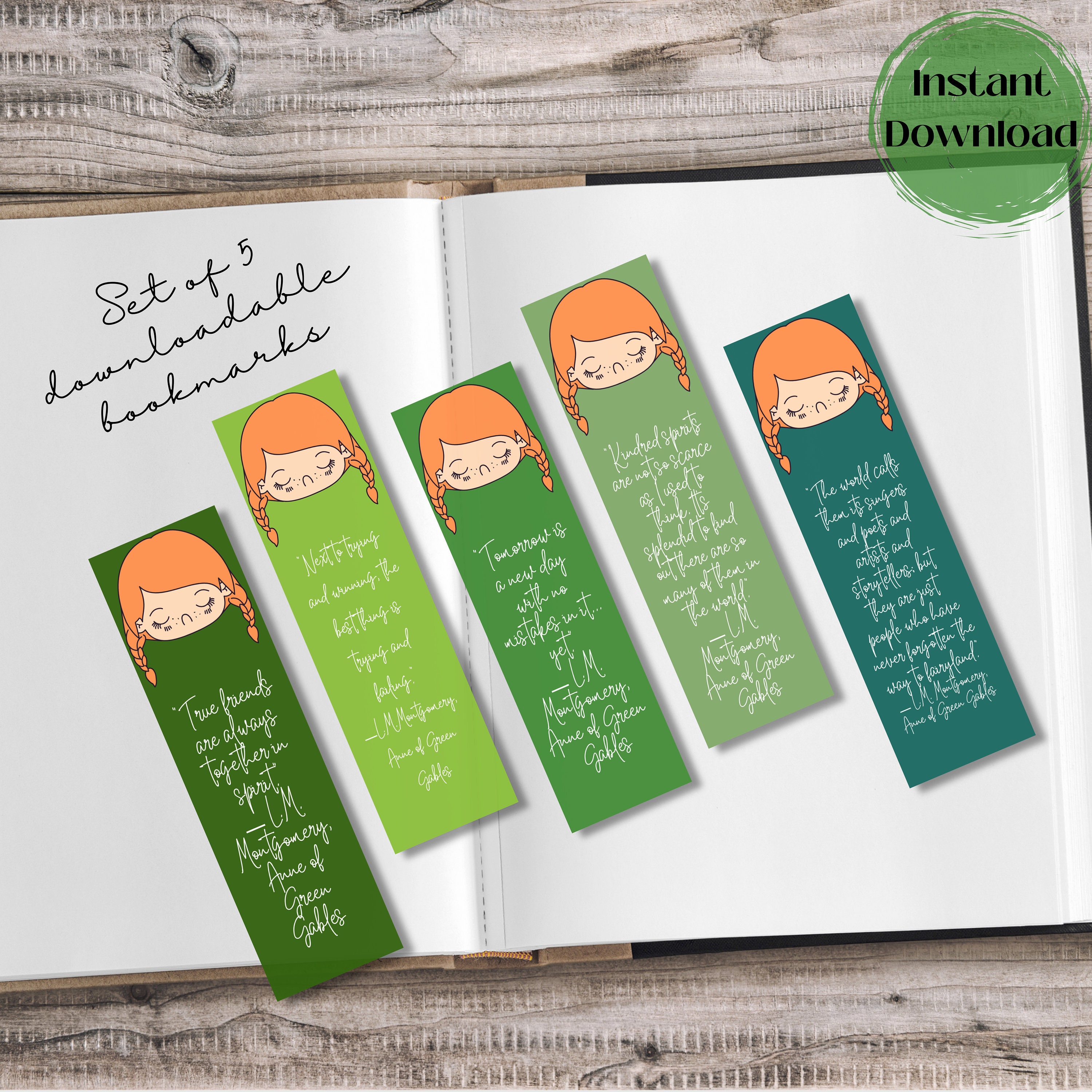 Anne of Green Gables Bookmarks, Cute Bookmarks, Bookmark Set, Digital ...