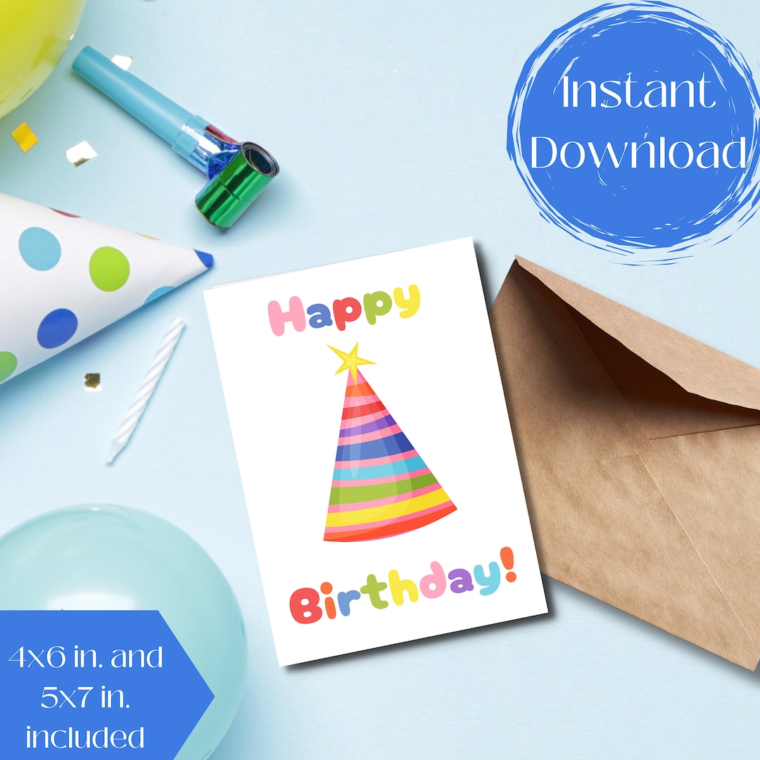Printable Kids Birthday Card, Colorful Simple Kids Downloadable ...