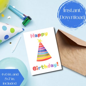 Printable Kids Birthday Card, Colorful Simple Kids Downloadable ...