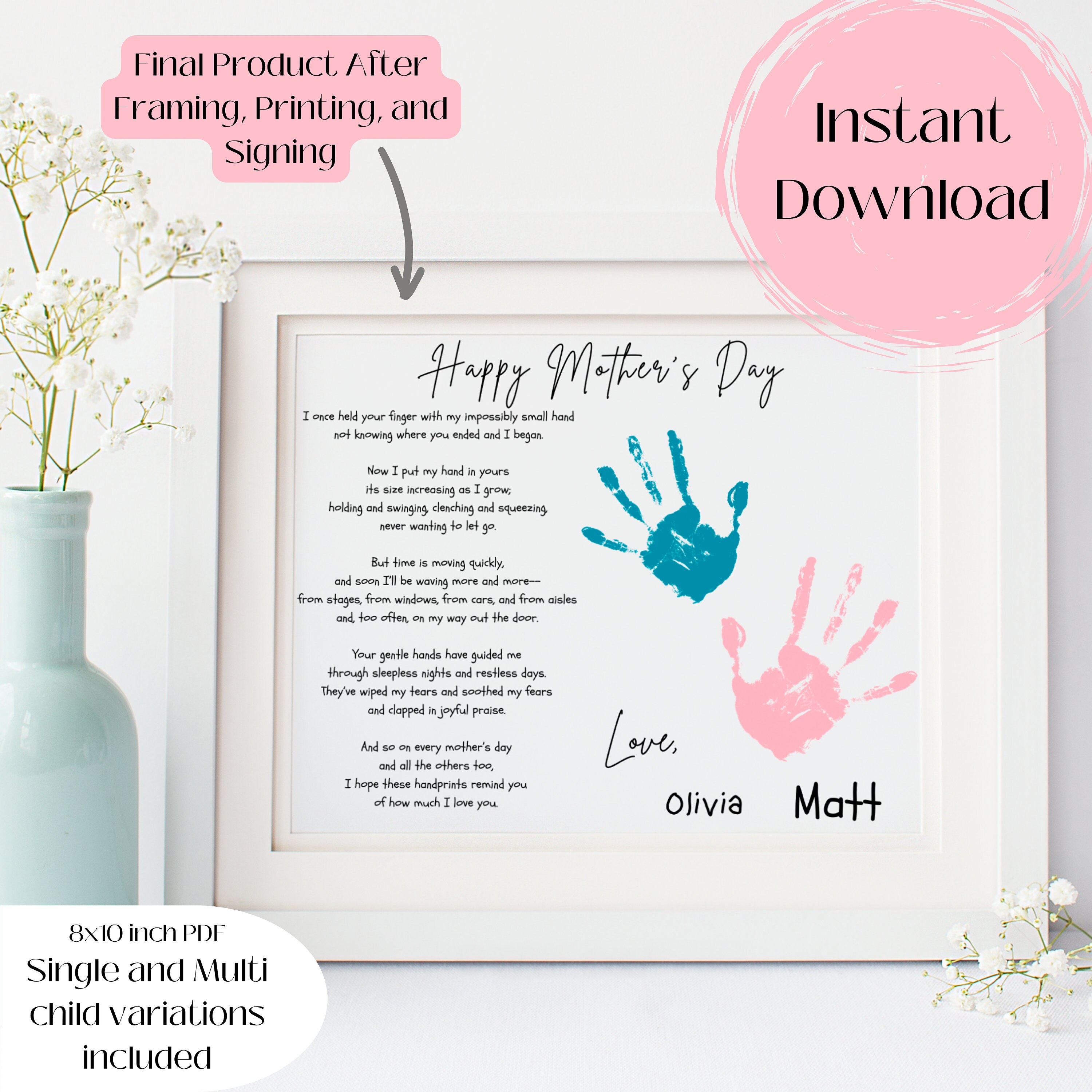 Mother's Day Handprint Printable Poem Craft, Keepsake Gift for Mom ...