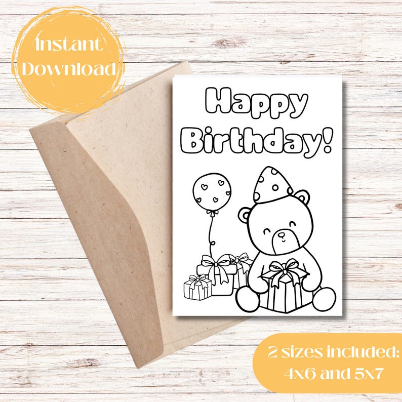 Printable Happy Birthday Coloring Page Card Set Bundle for Kids ...