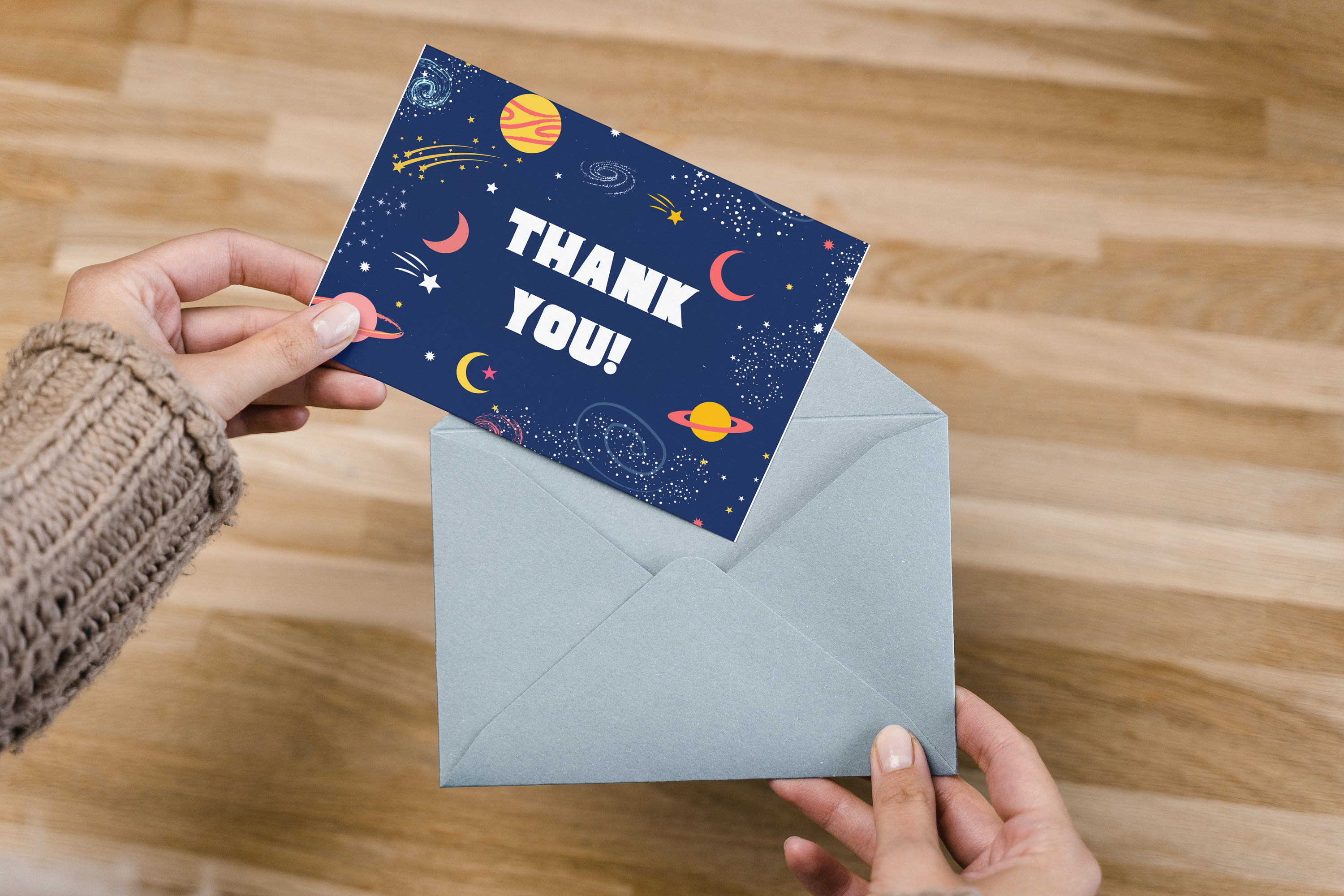 Printable Thank You Card, Outer Space Theme, Kids Thank You Card, Kids ...