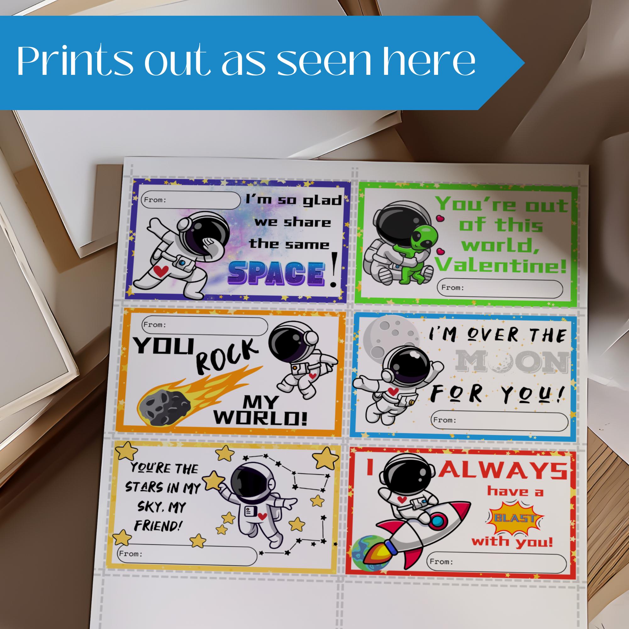 Printable Outer Space Themed Astronaut Valentine Cards for Kids ...