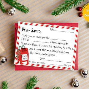 Santa Thank You Note for Kids Christmas Gratitude Kids Thank - Etsy