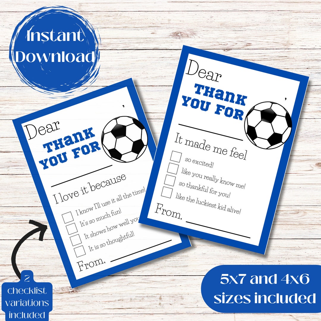 Printable Soccer Kids Thank You Notecard, Fill in the Blank Thank You ...