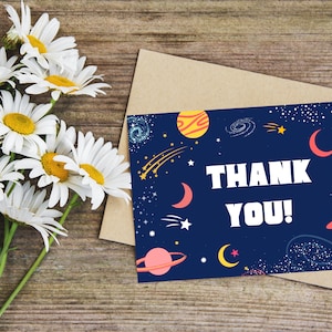 Outer Space Kids Thank You Card, Galaxy Theme (PDF Pattern) - Etsy