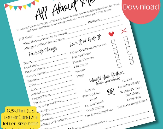 Favorite Things List, Employee Favorites, Get to Know You, Get to Know ...