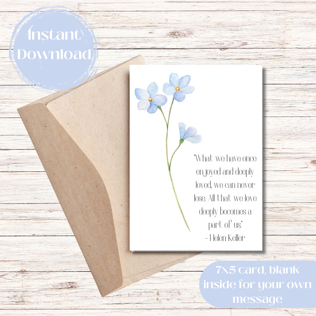 Buy Forget Me Not Printable Sympathy Card With Helen Keller Quotation ...