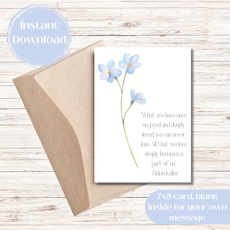 Forget Me Not Printable Sympathy Card With Helen Keller Quotation ...