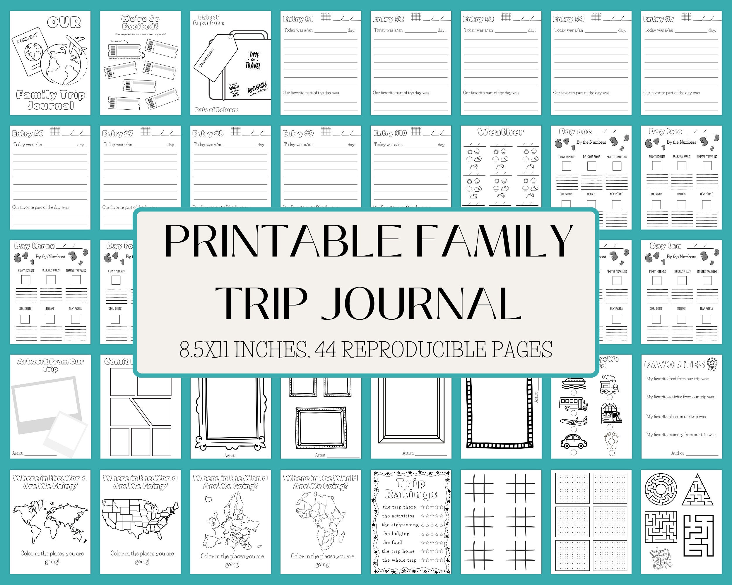 Family Trip Journal, Printable Travel Diary for Family, Children's ...
