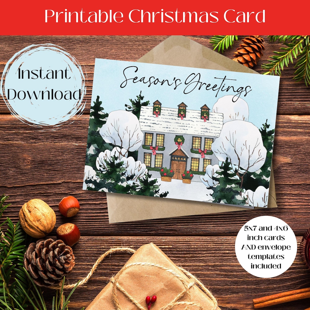 Printable Season's Greetings Christmas Greeting Card, Christmas Card ...