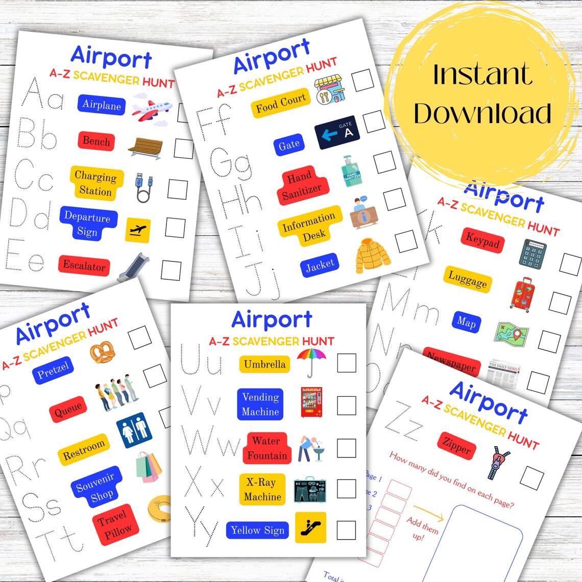Printable Airport Layover Scavenger Hunt for Kids, Travel Games for ...