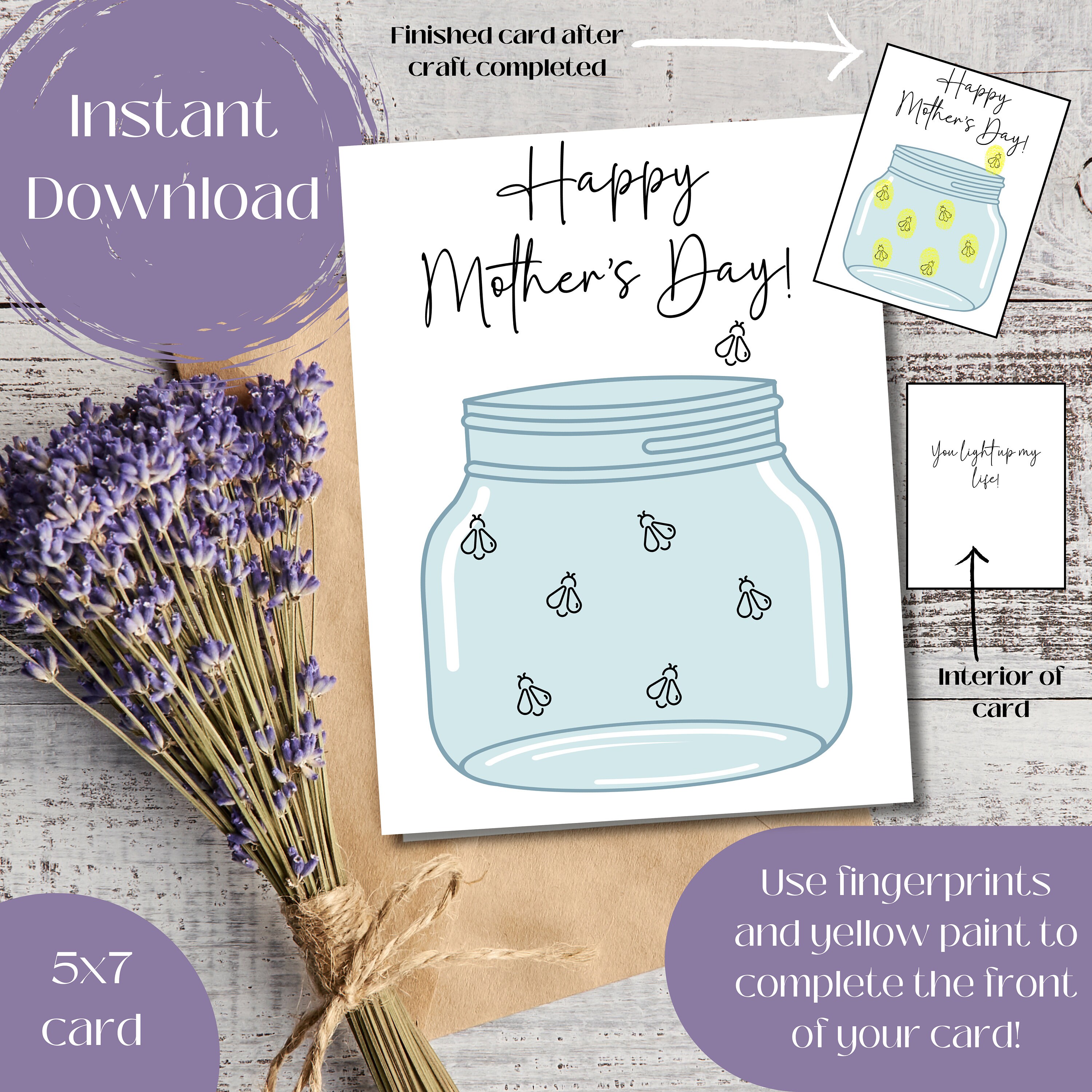 Printable Fingerprint Mother's Day Craft Card for Kids, Mother's Day ...