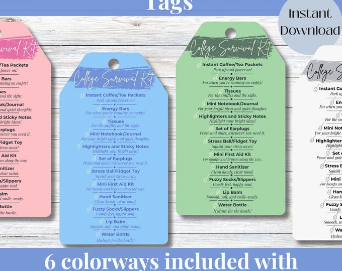 College Survival Kit Gift Tags Printable College Survival Kit ...
