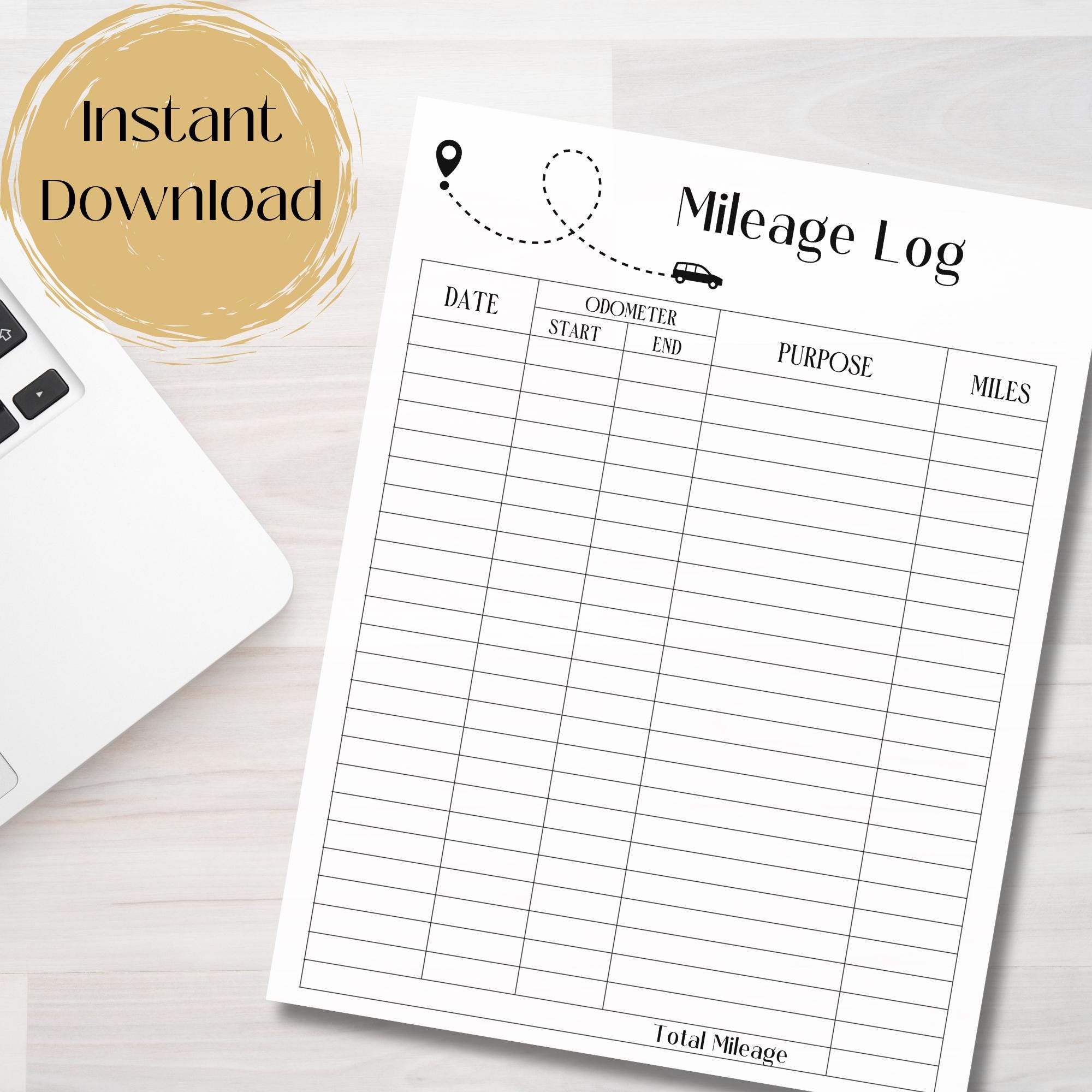 Printable Mileage Log Pdf Mileage Tracker for Work Trip or Business - Etsy