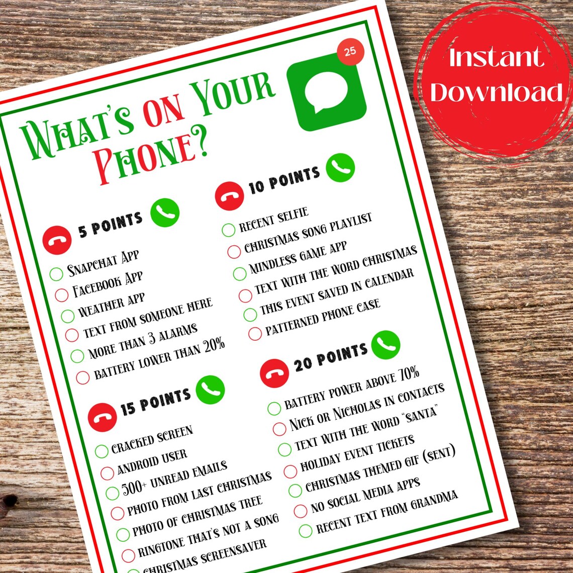 Christmas What's on Your Phone Party Game, Office Party Christmas Games ...
