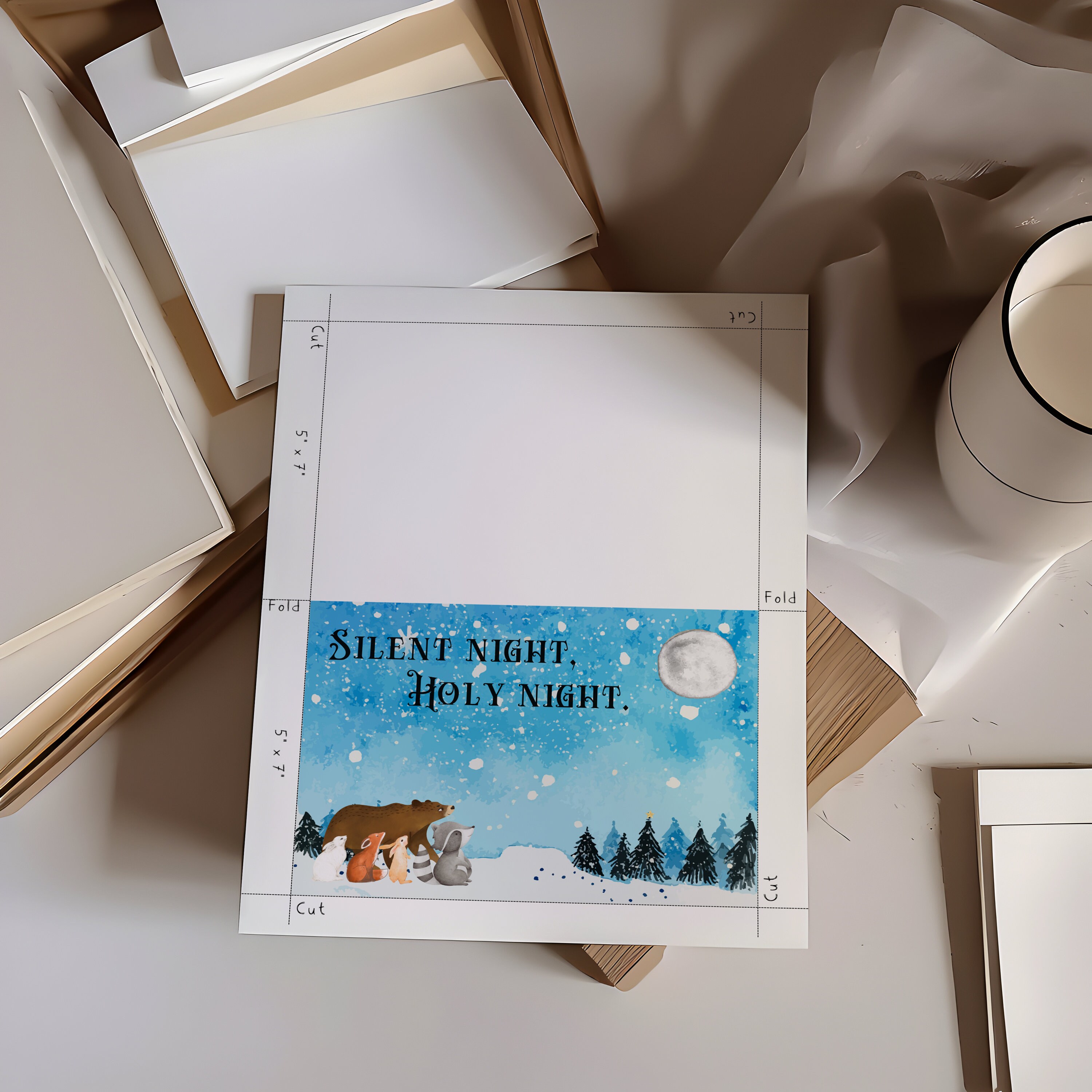 Printable Holiday Greeting Card, Silent Night, Christmas, Hanukkah ...