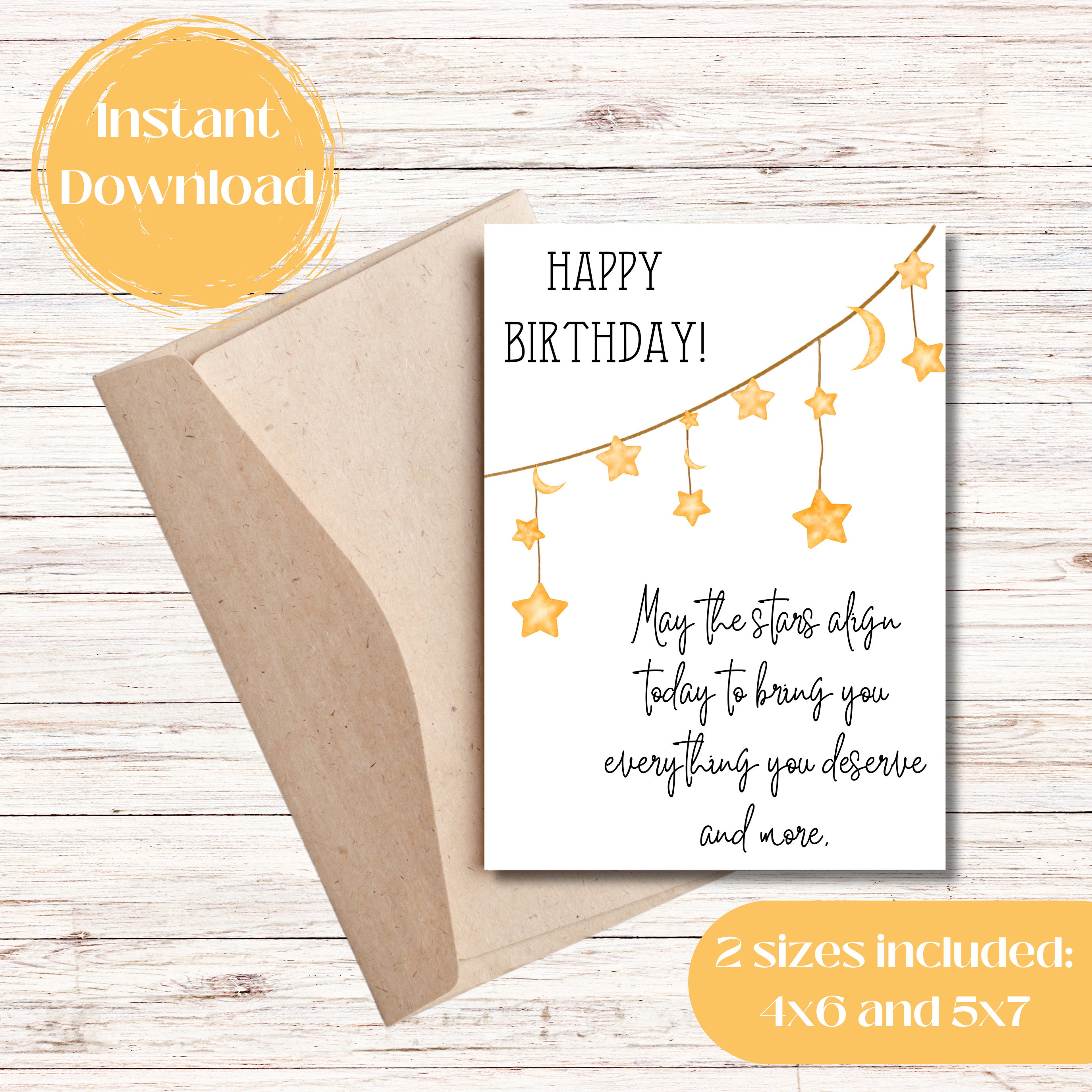 Printable Birthday Greeting Card, Stars Theme, Wish Upon A Star ...