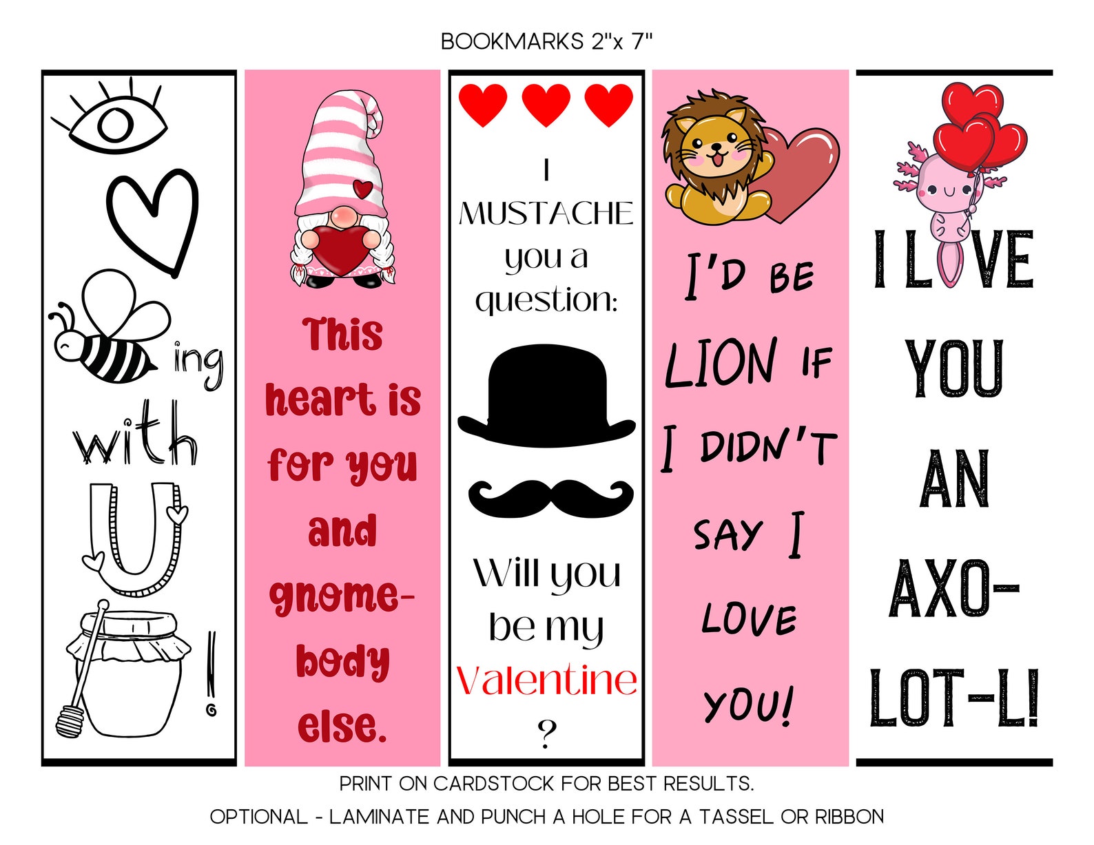 Printable Set of Valentine Bookmarks, Valentine Classroom Favors ...