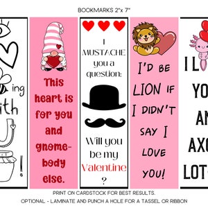 Printable Set of Valentine Bookmarks, Valentine Classroom Favors ...