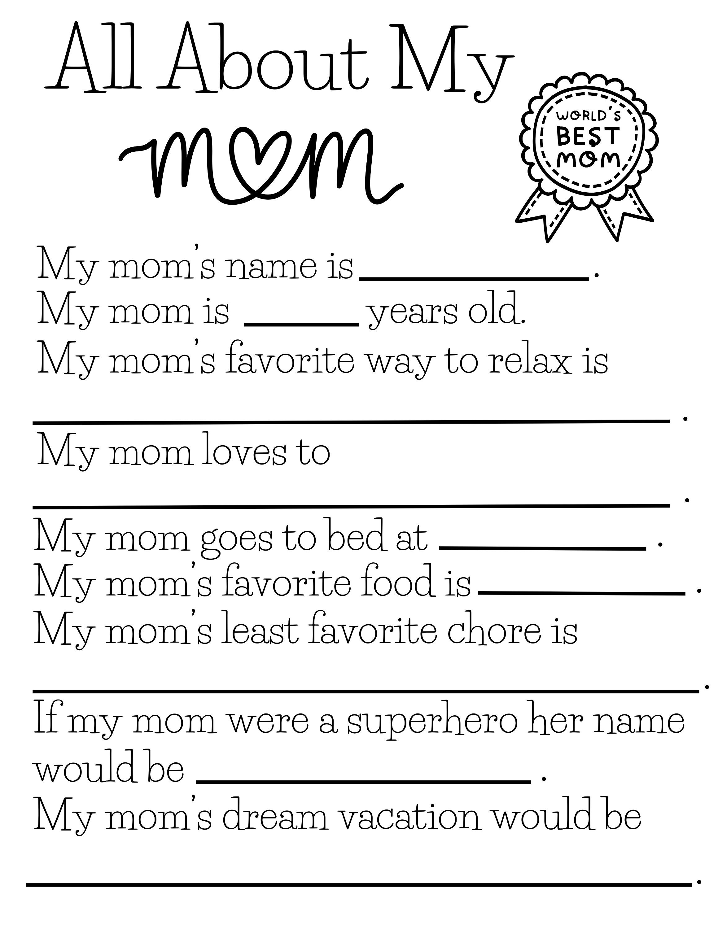 All About My Mom Activity Sheet, Wall Art, Birthday Gift, Mother's Day ...