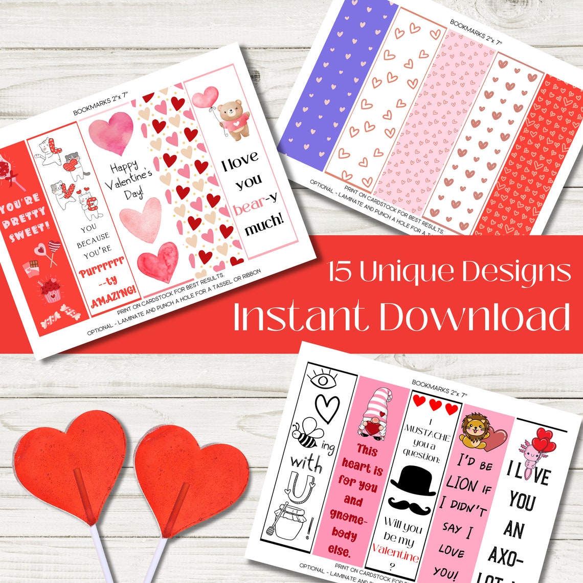 Printable Set of Valentine Bookmarks, Valentine Classroom Favors ...