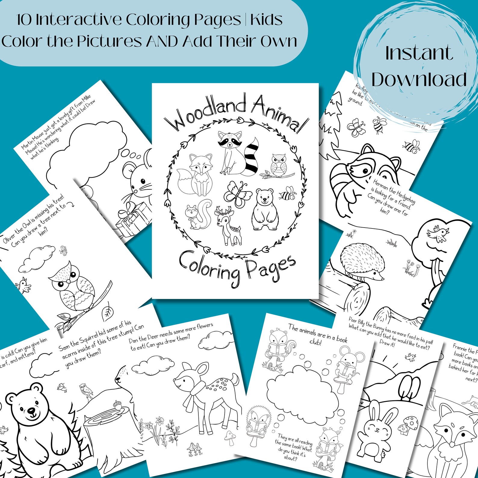 Printable Woodland Animal Coloring Pages, Woodland Animal Coloring Book ...