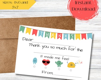 Kids Birthday Thank You Note | Fill in the Blank Thank You Card ...