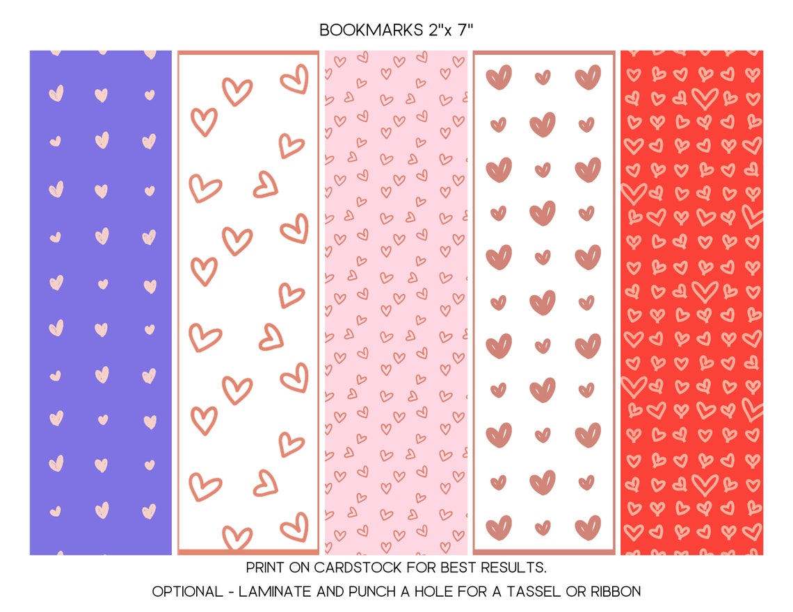 Printable Set of Valentine Bookmarks, Valentine Classroom Favors ...