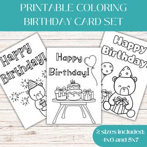 Printable Happy Birthday Coloring Page Card Set Bundle for Kids ...