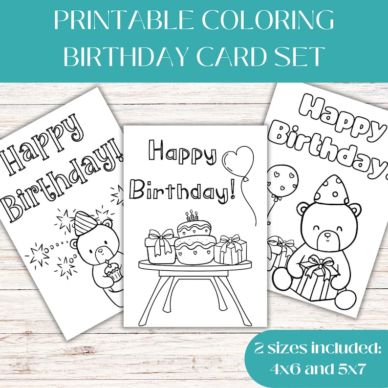 Printable Happy Birthday Coloring Page Card Set Bundle for Kids ...