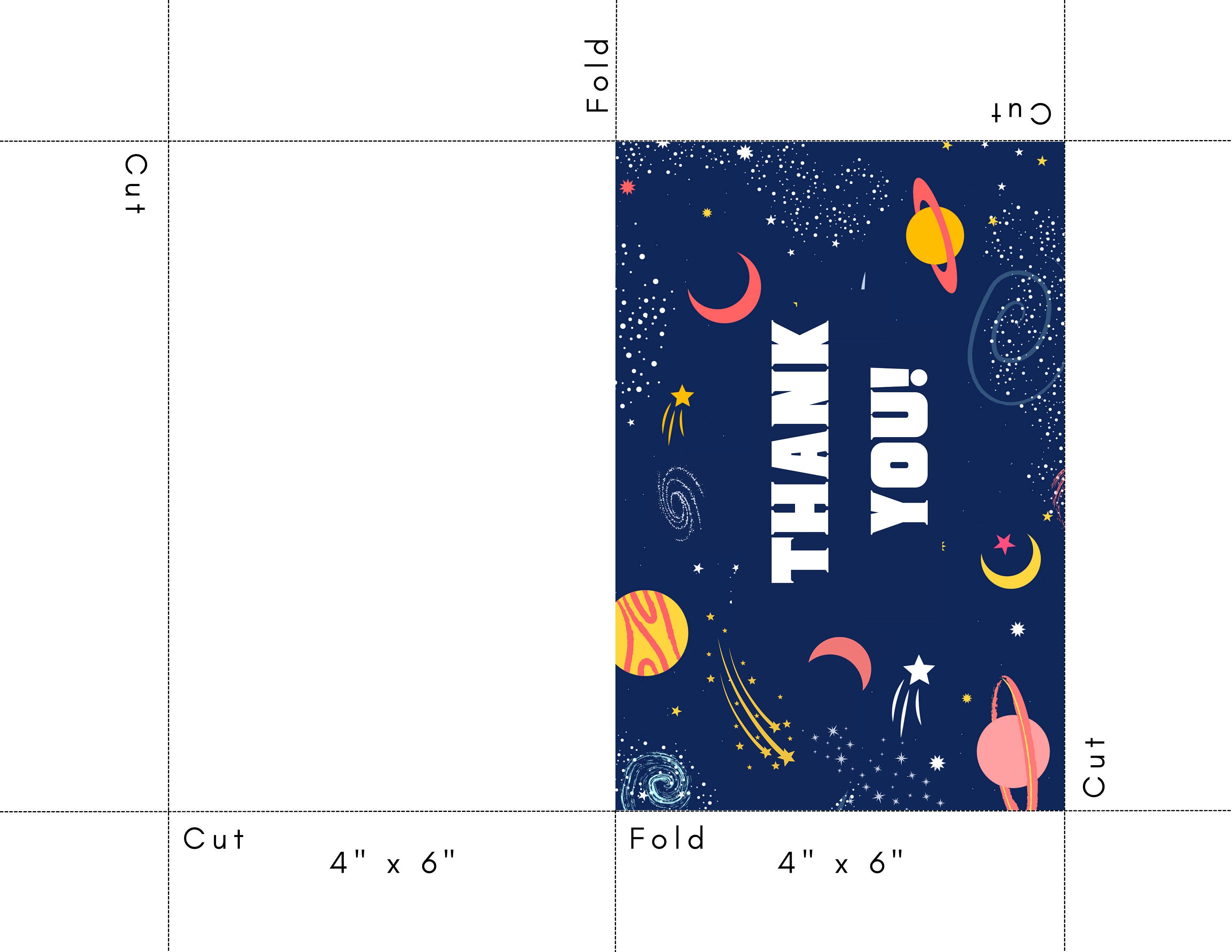 Outer Space Kids Thank You Card, Galaxy Theme (PDF Pattern) - Etsy