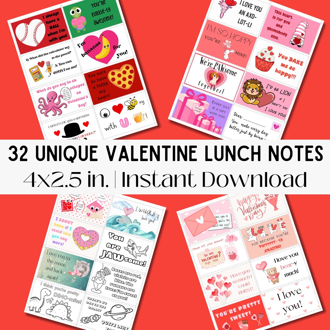 Printable Lunchbox Notes for Kids, Valentine Lunchbox Notes for ...