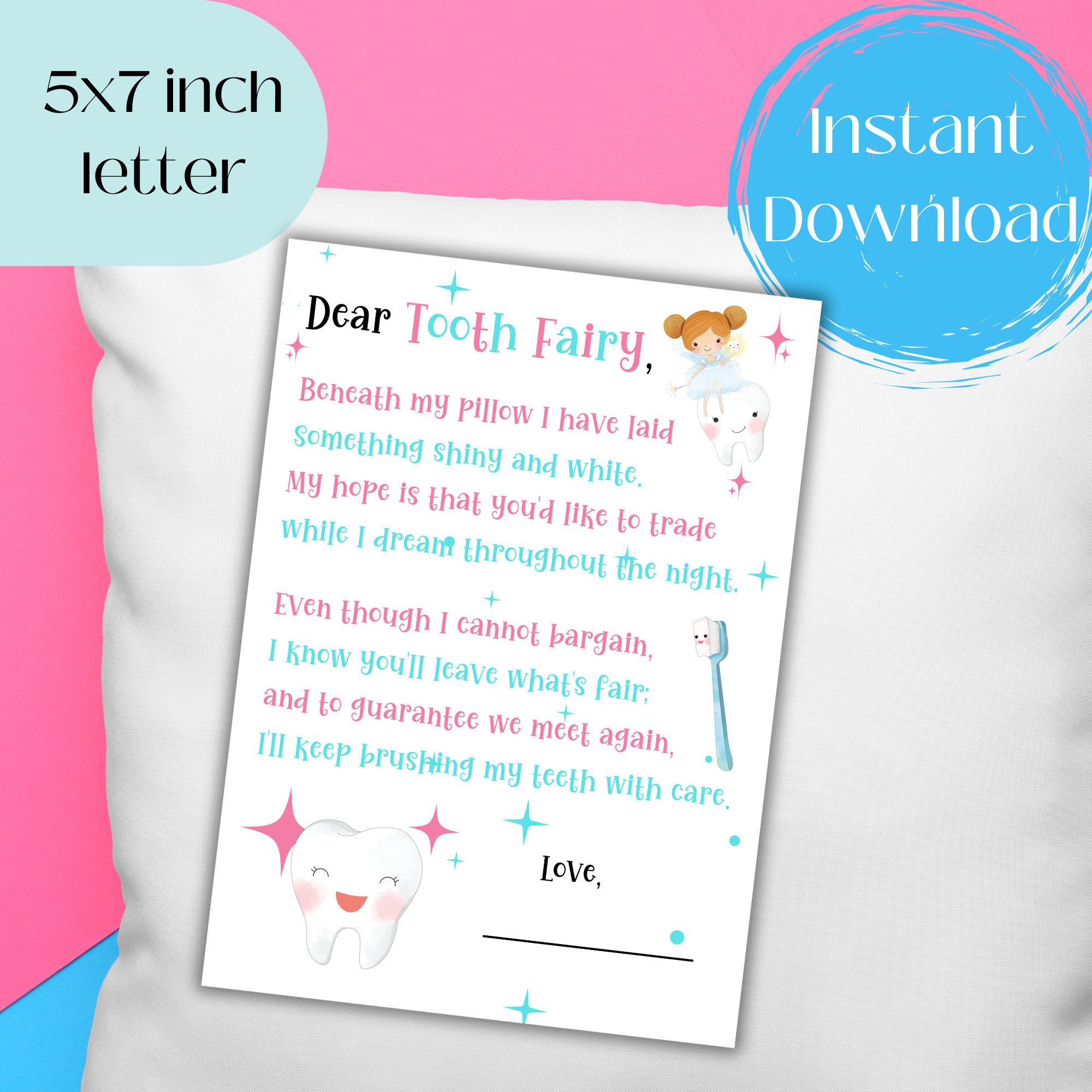Printable Tooth Fairy Letter, Dear Tooth Fairy, Letter From Child to ...