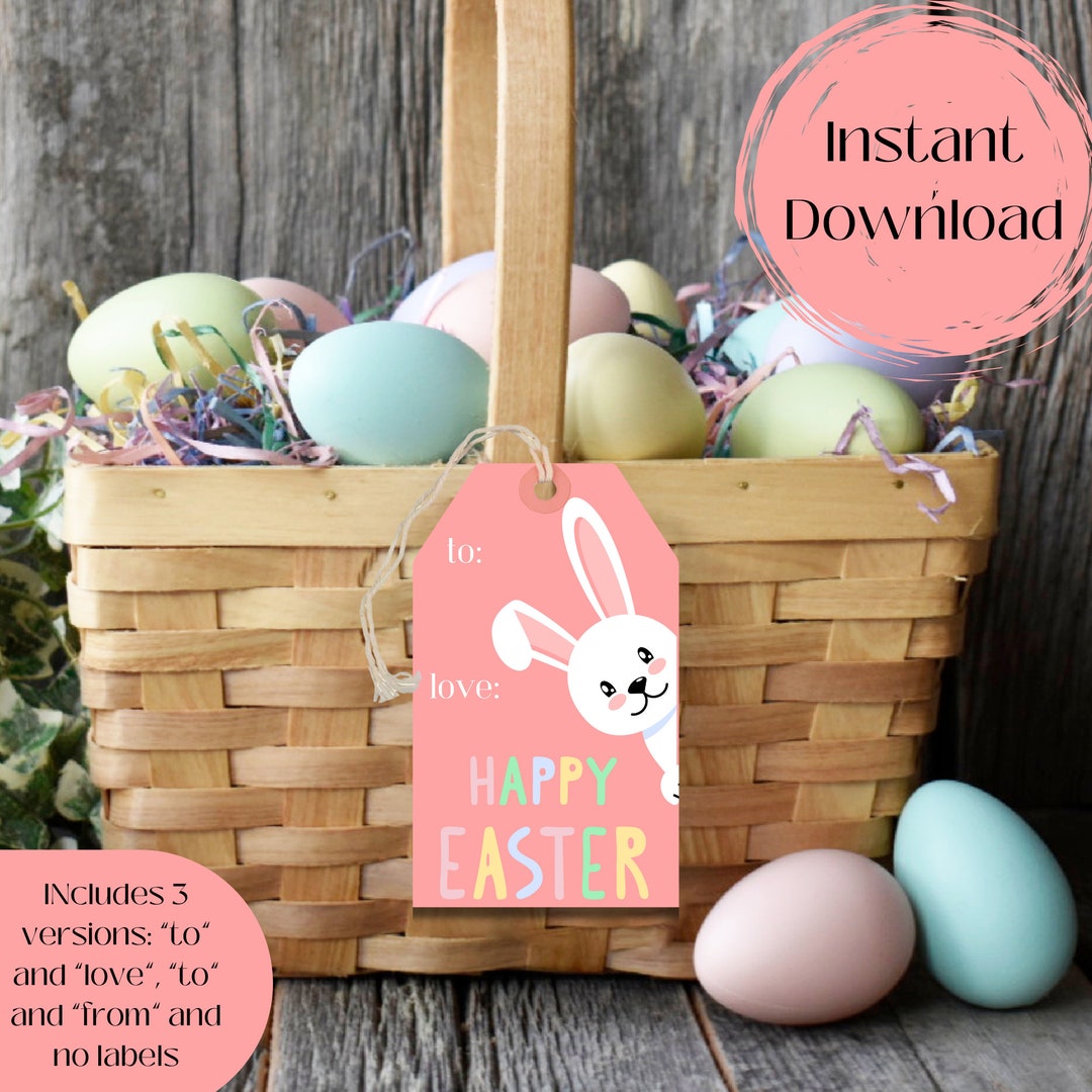 Large Printable Easter Gift Tag, Printable Easter Basket Tag, Happy ...