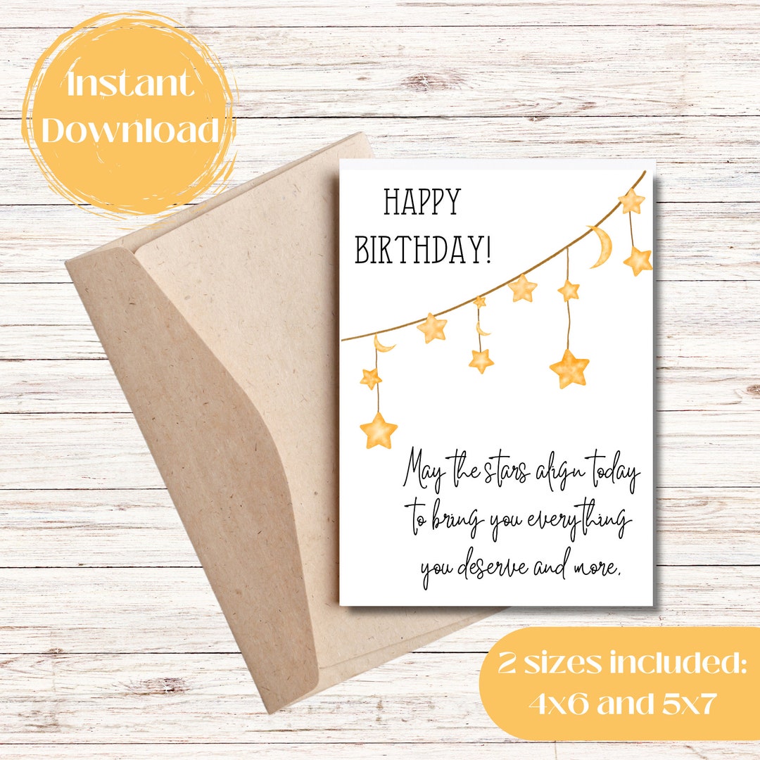 Printable Birthday Greeting Card, Stars Theme, Wish Upon A Star ...