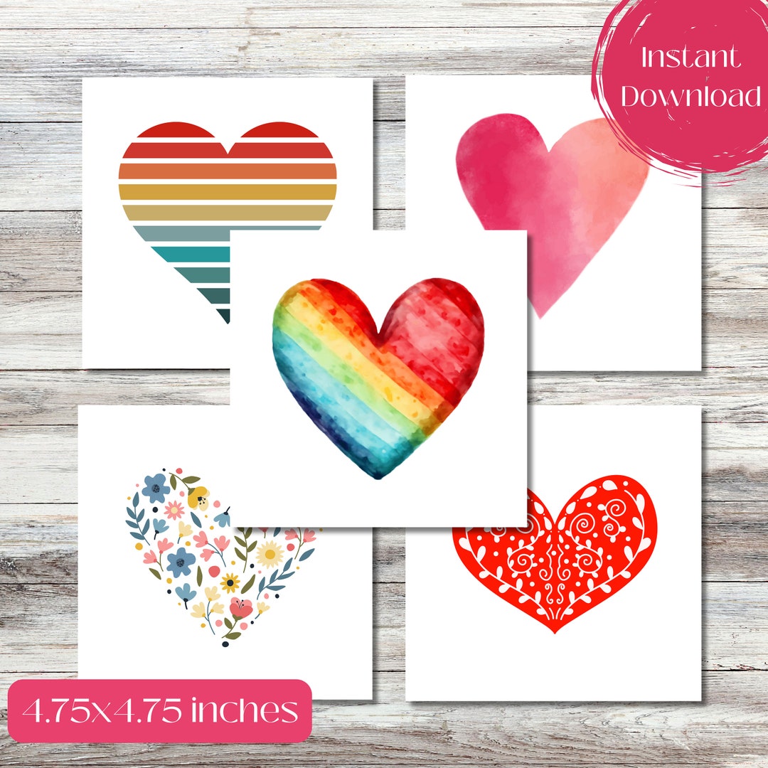 Set of Printable Heart Greeting Cards, Simple Valentines Day Cards ...