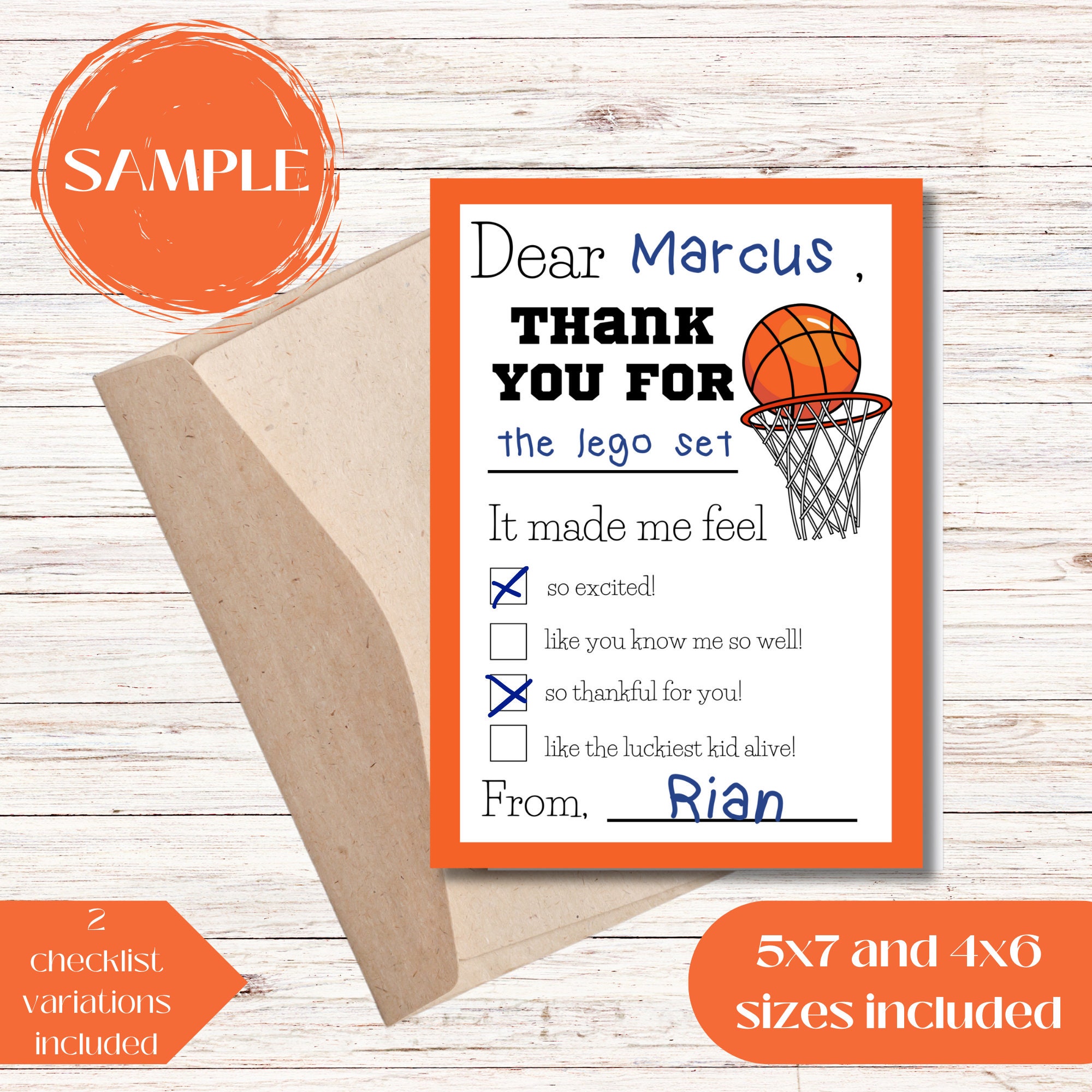 Printable Basketball Kids Thank You Notecard, Fill in the Blank Thank ...