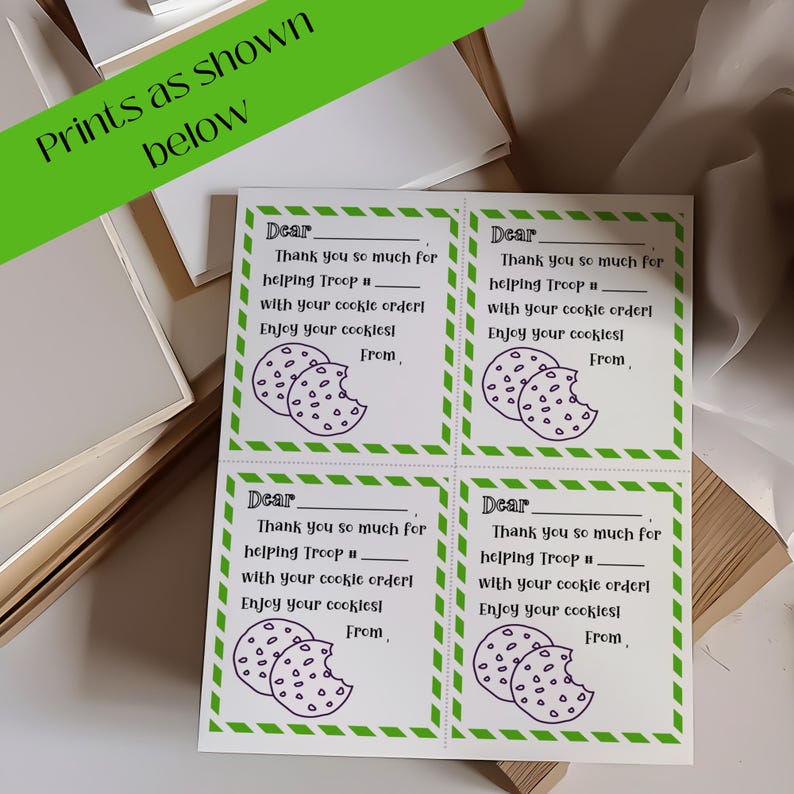 Girl Scout Cookies Thank You Notes, Fill in the Blank Cards, Tags ...