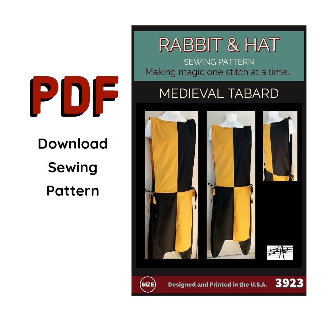 PDF Size 5X MENS 3923 Knight Medieval Tabard Side Tie Tunic New Rabbit and Hat Sewing Pattern ...