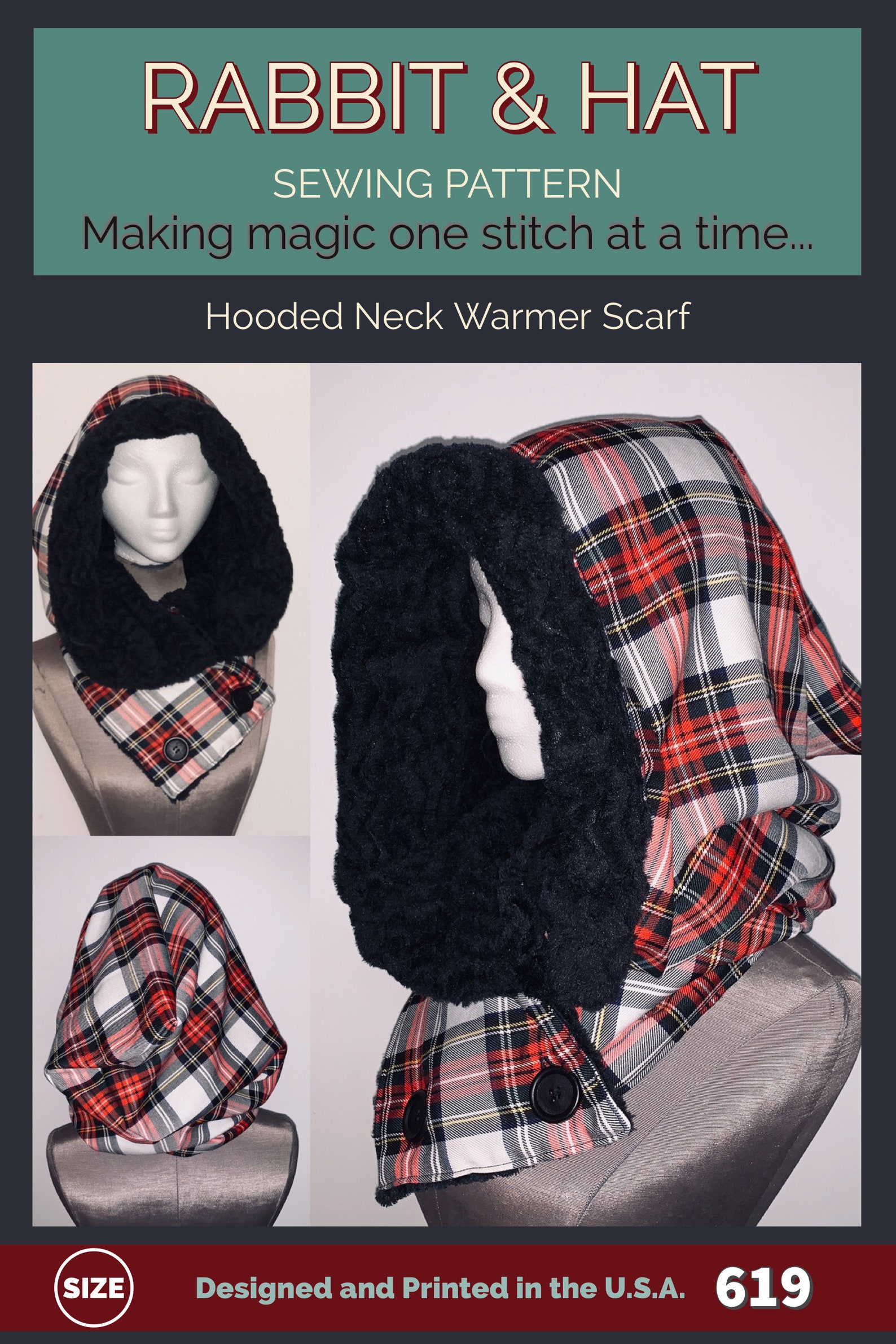 PDF Hooded Neck Warmer Scarf 619 New Rabbit and Hat Sewing Pattern ...