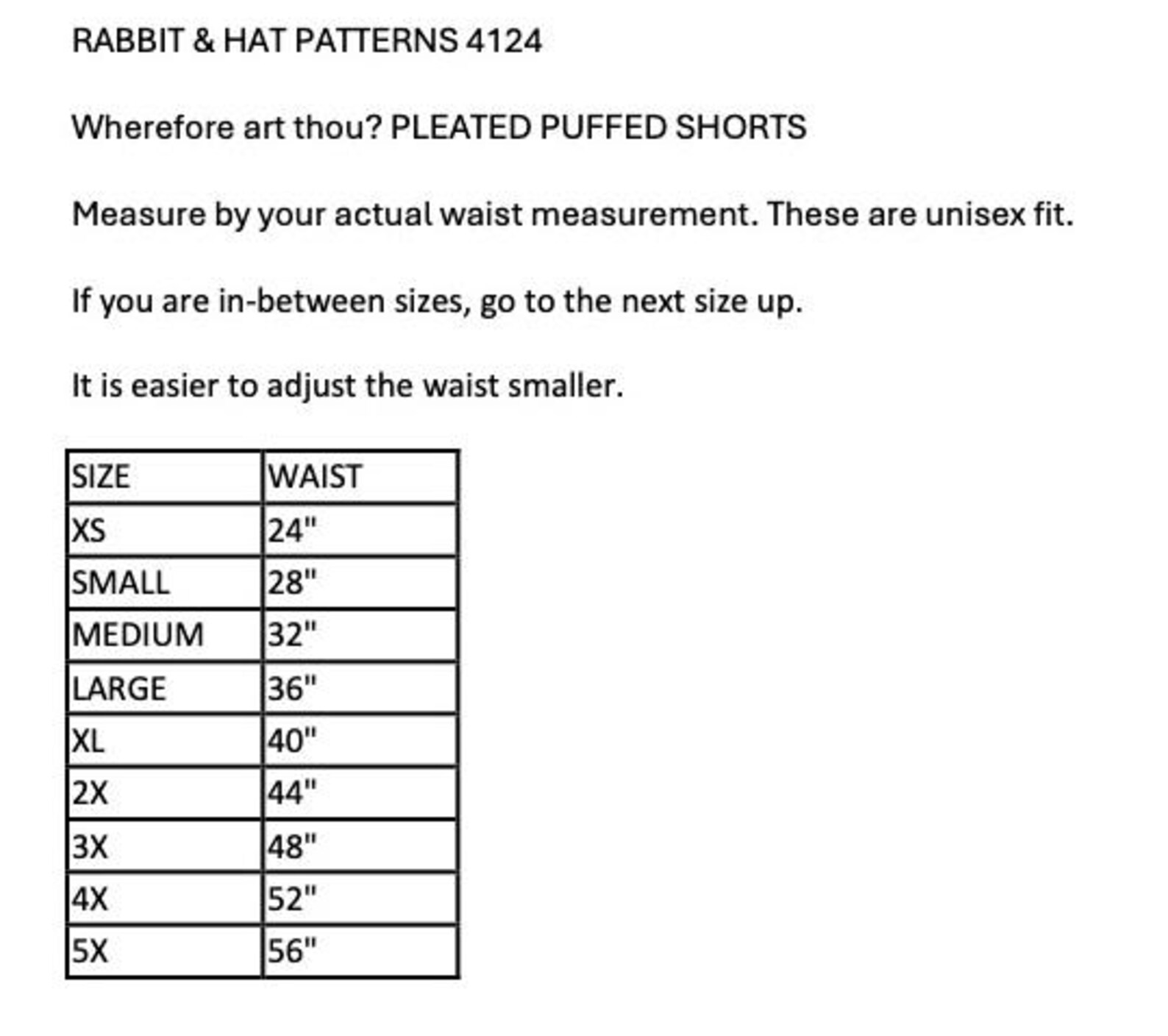 PDF Size MEDIUM Wherefore Art Thou Pleated Shorts 4124 Rabbit and Hat ...