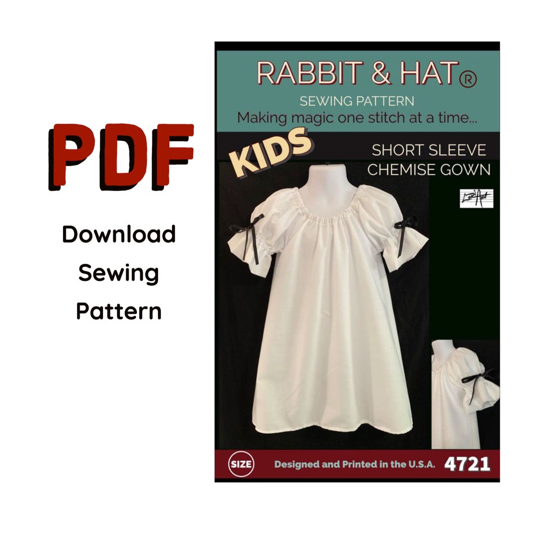 Size XL 9/10 - PDF Child Girls Kids Short Sleeve Chemise Gown Dress ...
