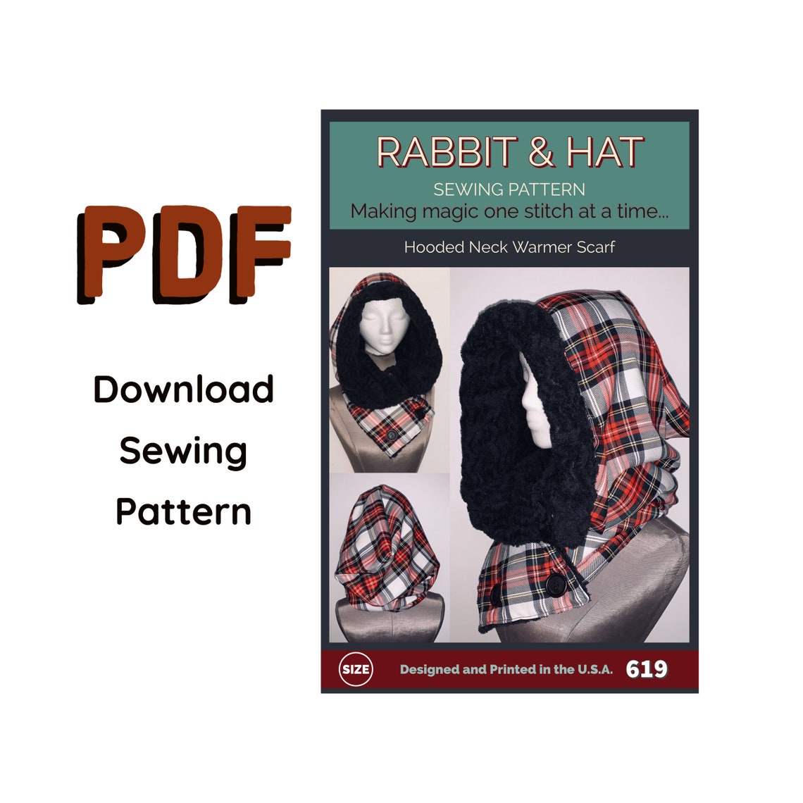 PDF Hooded Neck Warmer Scarf 619 New Rabbit and Hat Sewing Pattern ...
