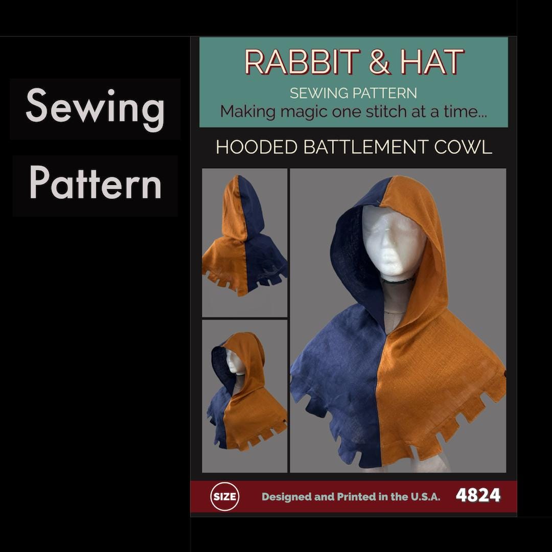 Simple Medieval Hooded Battlement Cowl 4824 New Rabbit and Hat Sewing Pattern Renaissance ...