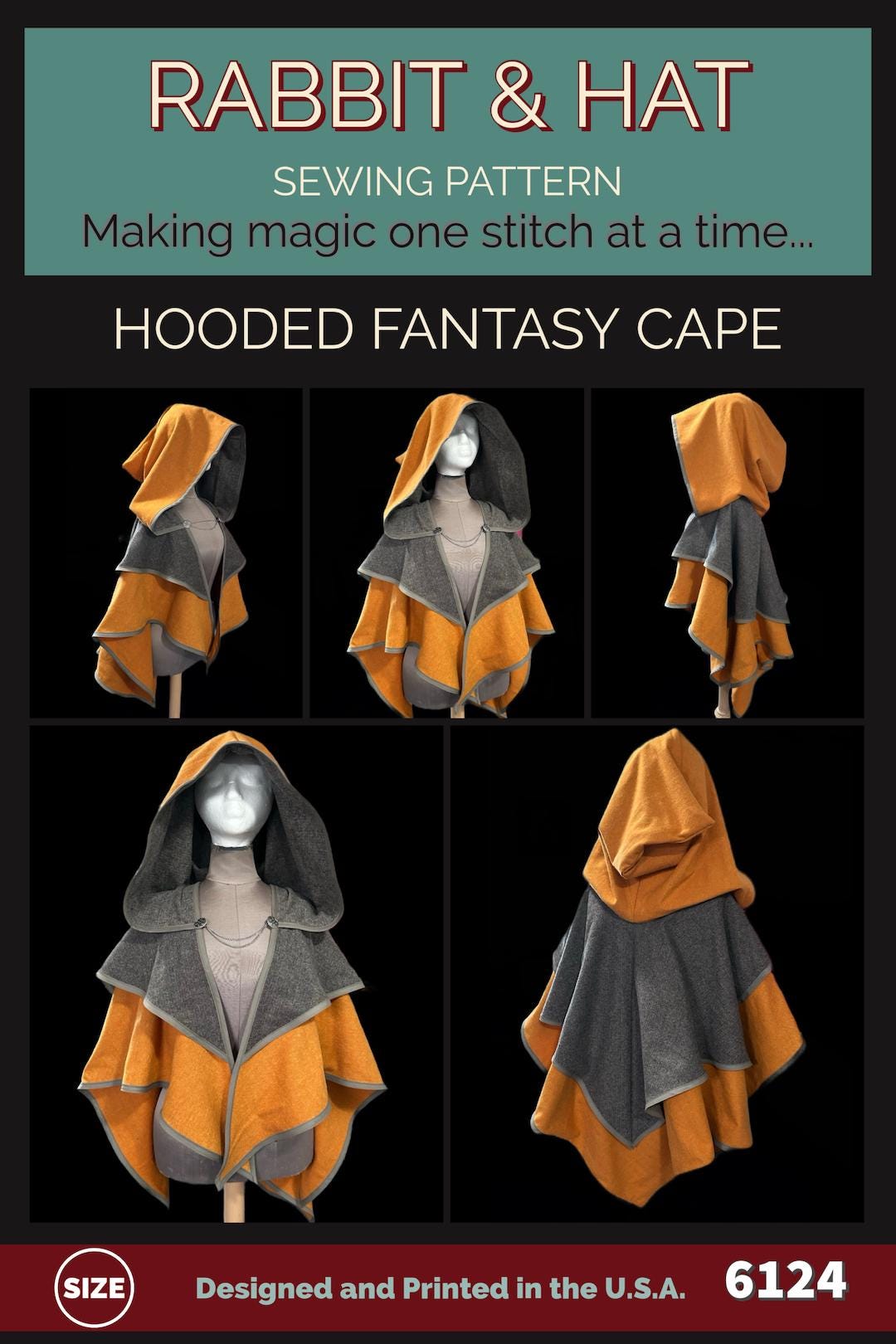 PDF Hooded Fantasy Cape 6124 New Rabbit and Hat Sewing Pattern ...