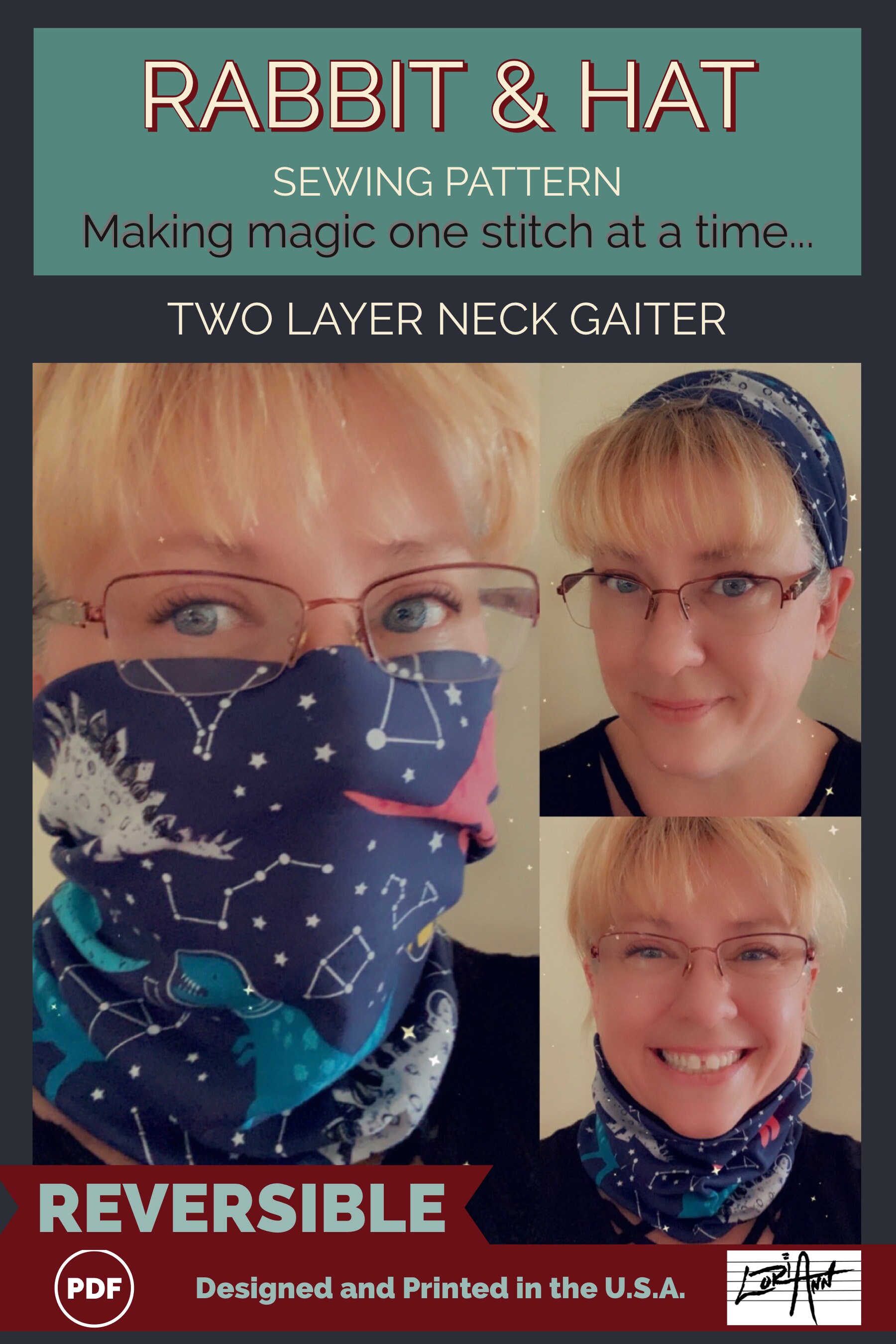 PDF REVERSIBLE 2-layer Neck Gaiter Headband Scarf New Rabbit and Hat ...