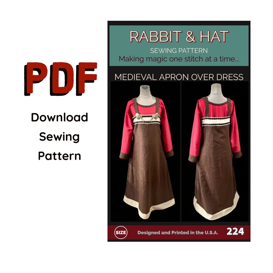 PDF Size 3X Viking Medieval Apron Over Dress 224 New Rabbit & Hat ...