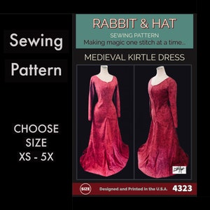 Medieval Kirtle Dress Gown Garb 4323 New Rabbit and Hat Sewing Pattern ...