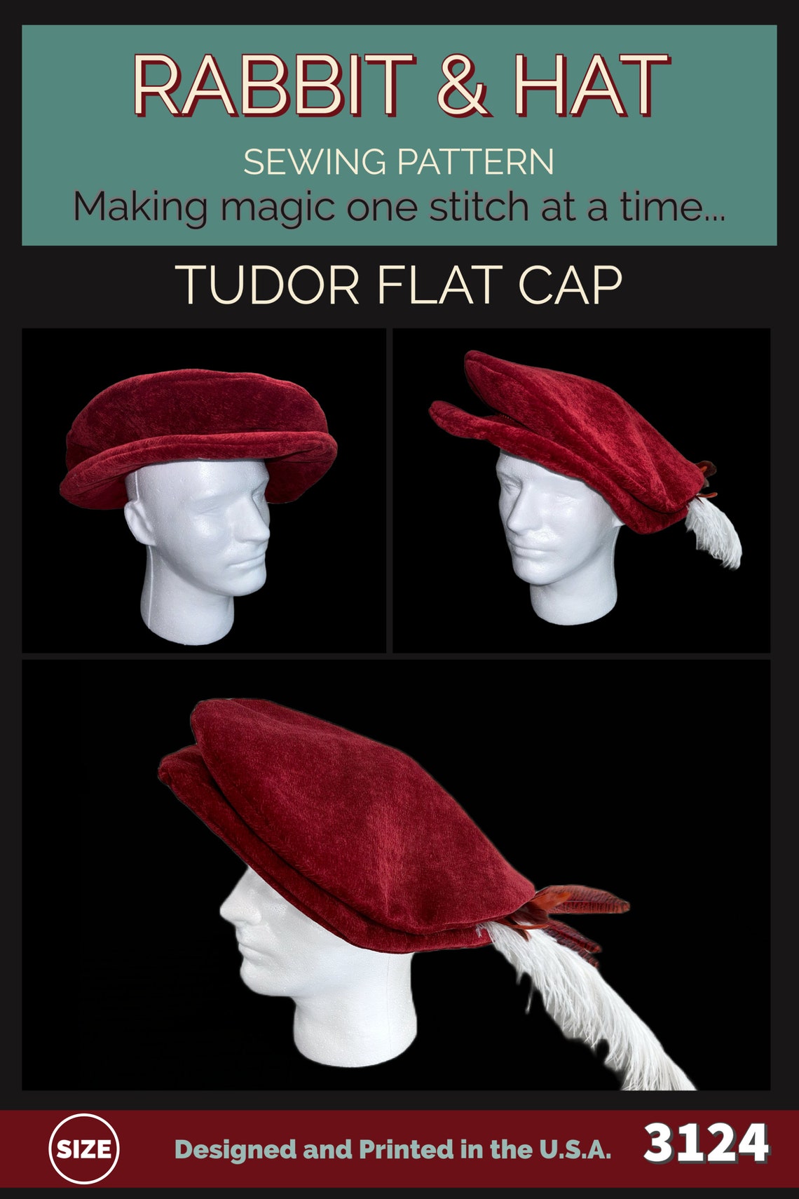 PDF Medieval Tudor Flat Cap Hat 3124 New Rabbit and Hat Sewing Pattern ...